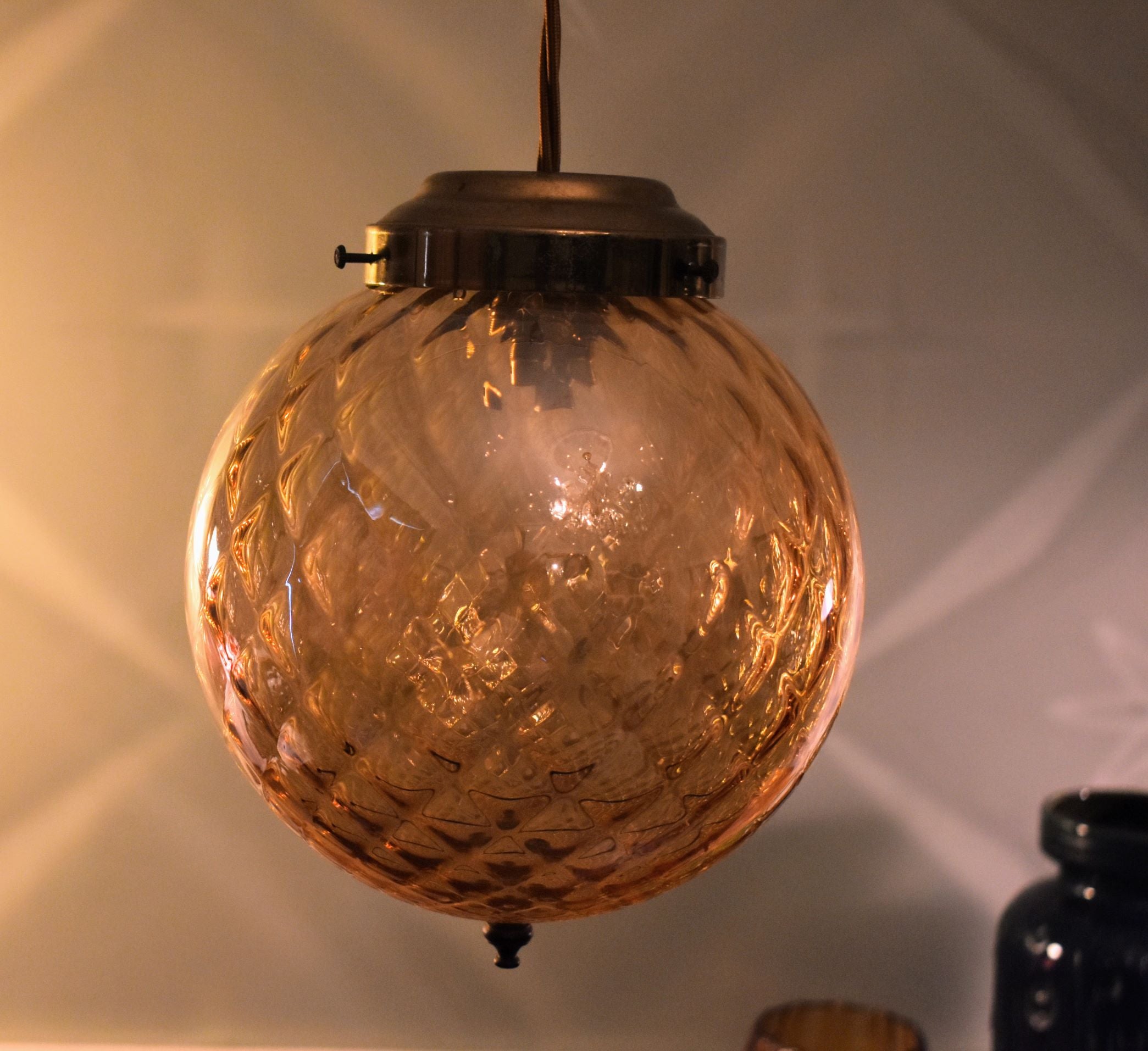 SOLD - Beautiful Vintage Amber coloured Glass Orb pendant light ...
